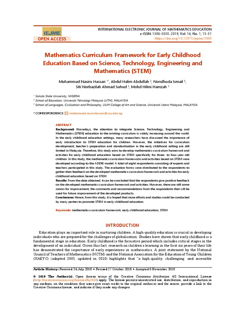 Mathematics Curriculum Framework For Early Childhood Education Based On ...