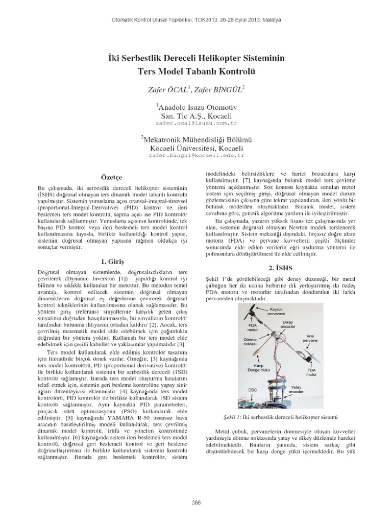 Iki Serbestlik Dereceli Helikopter Sisteminin Ters Model Tabanlı Kontrolü | PDF