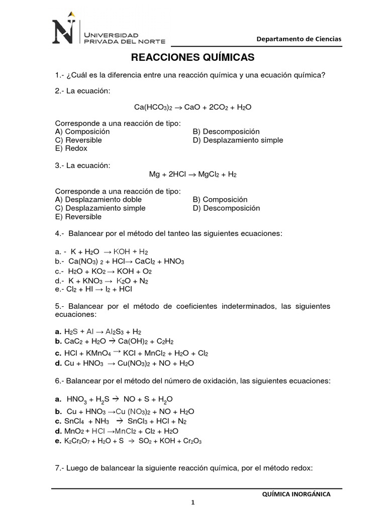 HT Balance de Reacciones Quimicas 2014-2 | PDF | Redox | Procesos de negocio