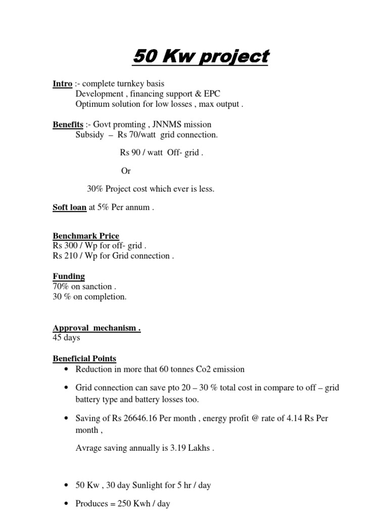Solar PV Plant 50 KW Detail Project Report | PDF | Photovoltaic System ...
