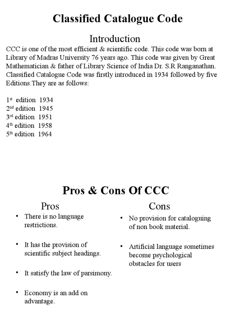 Classified Catalogue Code | PDF