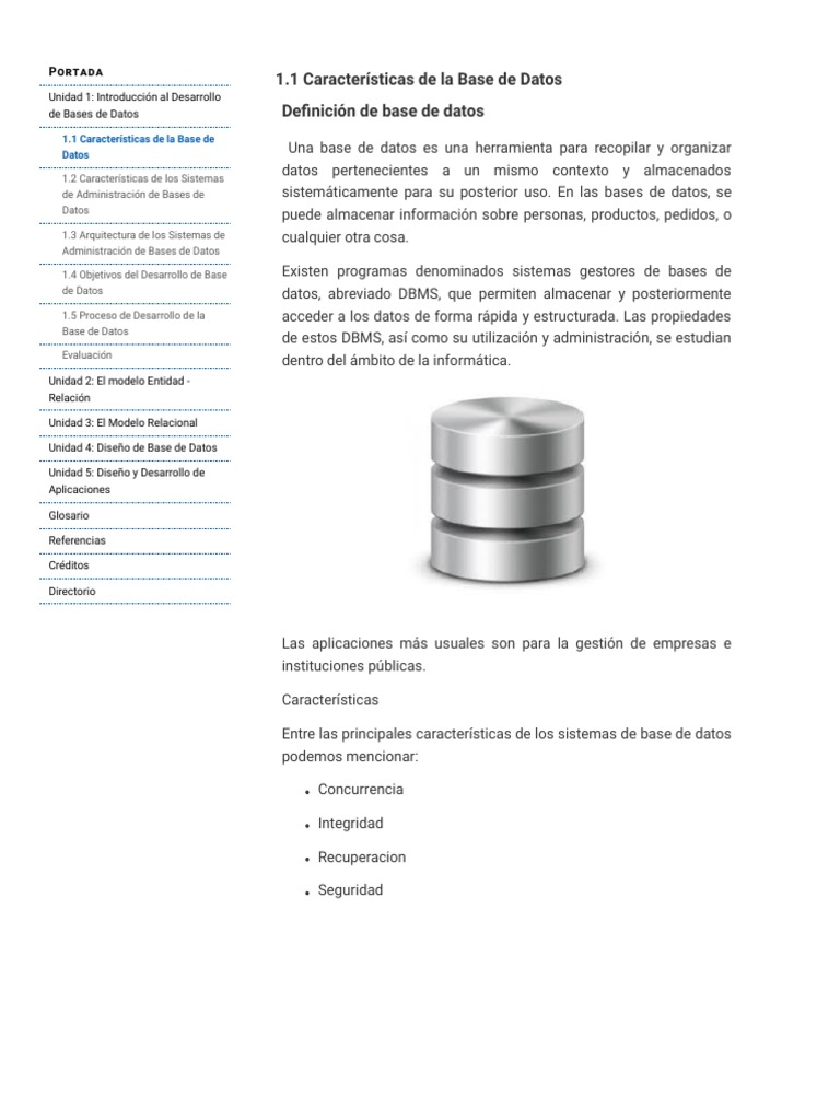 1.1 Características de La Base de Datos PDF | PDF | Bases de datos | Archivo de computadora