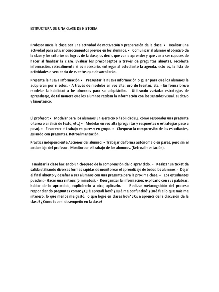 Estructura de Una Clase de Historia | PDF
