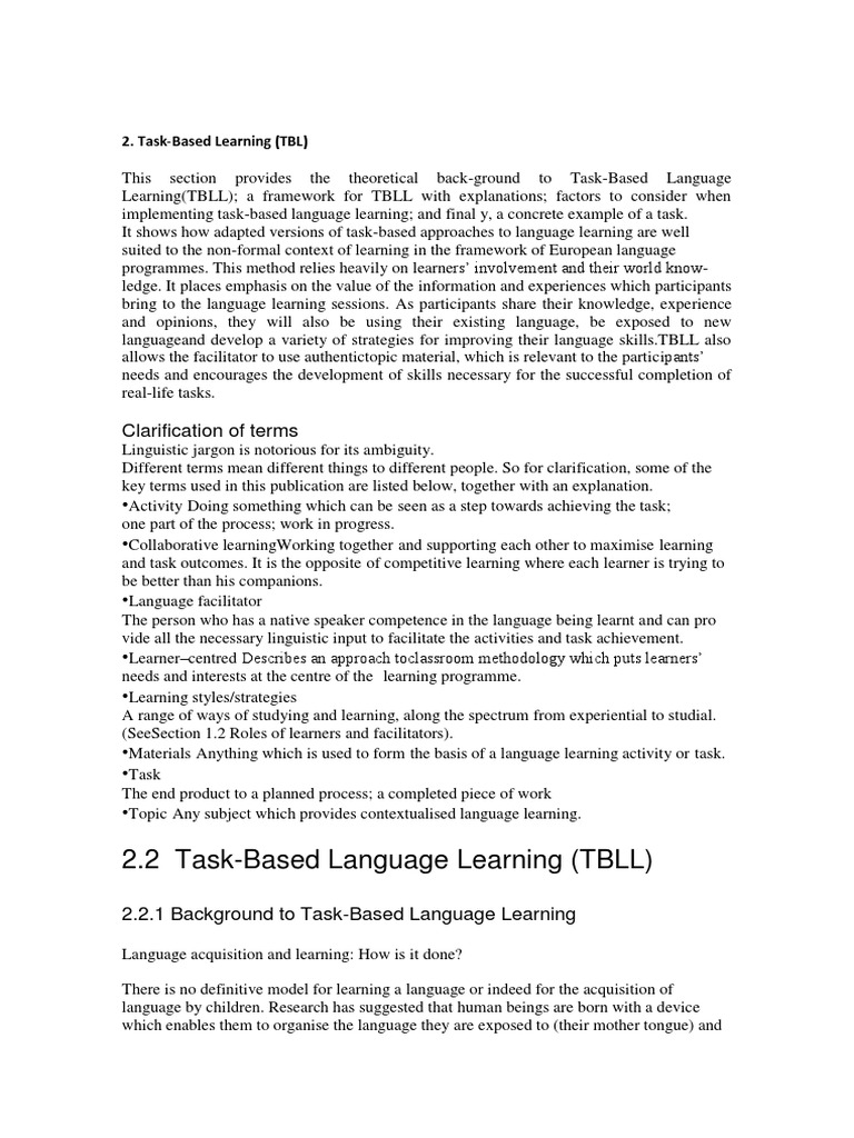 Task Based Learning | PDF | Language Acquisition | Learning