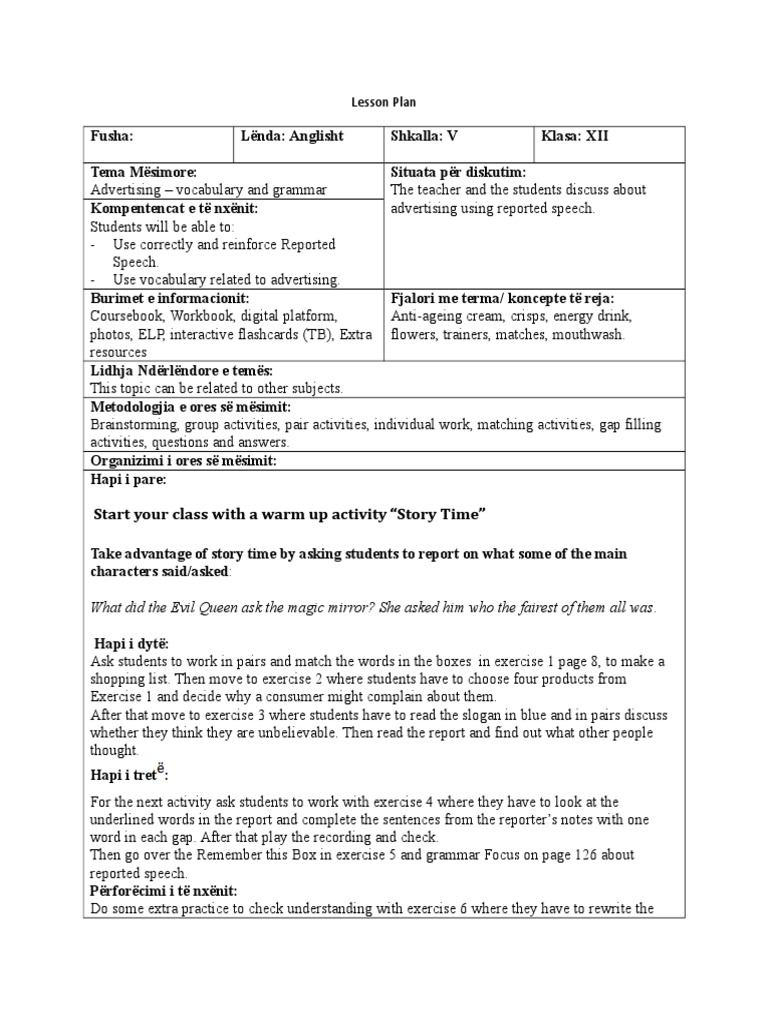 Start Your Class With A Warm Up Activity "Story Time": Lesson Plan ...