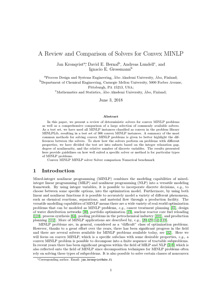 Convex MINLP Review 2018 | PDF | Mathematical Optimization | Linear Programming