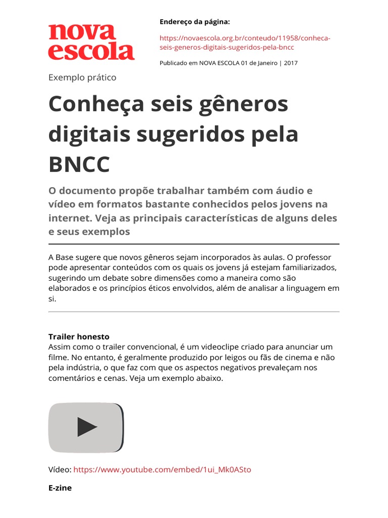 Seis Gêneros Digitais da BNCC | PDF | Vídeo | Livros