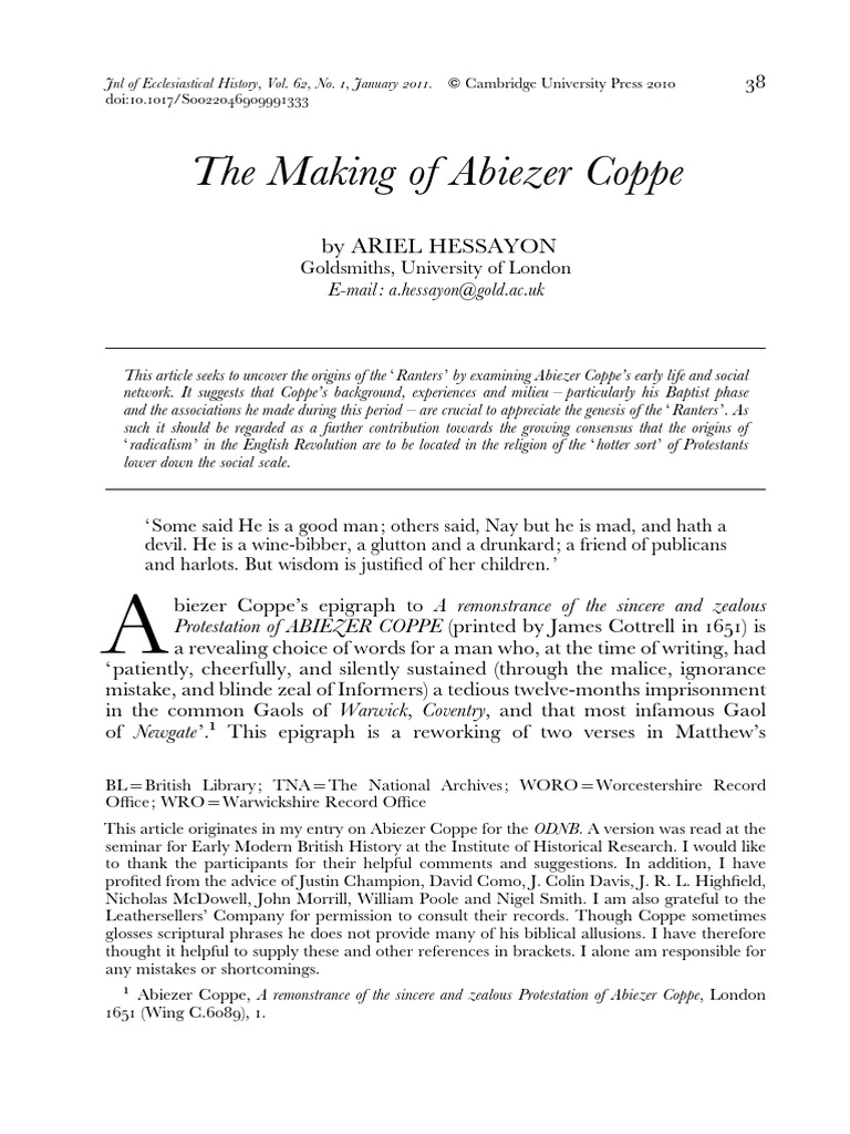 Origins of Abiezer Coppe's Radicalism | PDF | Baptism | Jesus