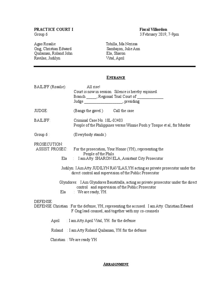 Group 6 Moot Court Script 1 | PDF | Plea | Prosecutor