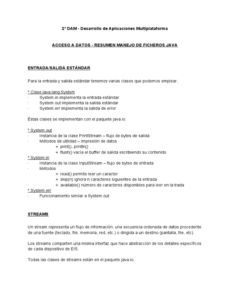 1 - Resumen Manejo de Ficheros Java-2 | PDF | Streaming Media | Archivo ...