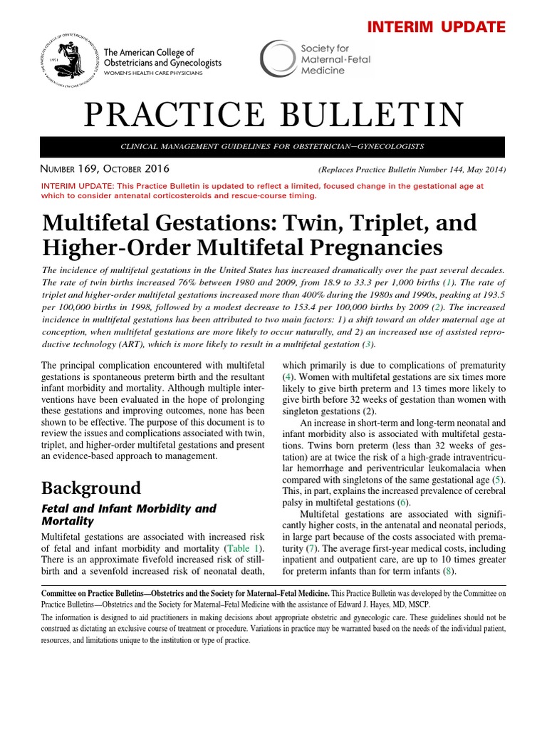 Acog Gestacion Multiple 2016 PDF | PDF | Preterm Birth | Multiple Births