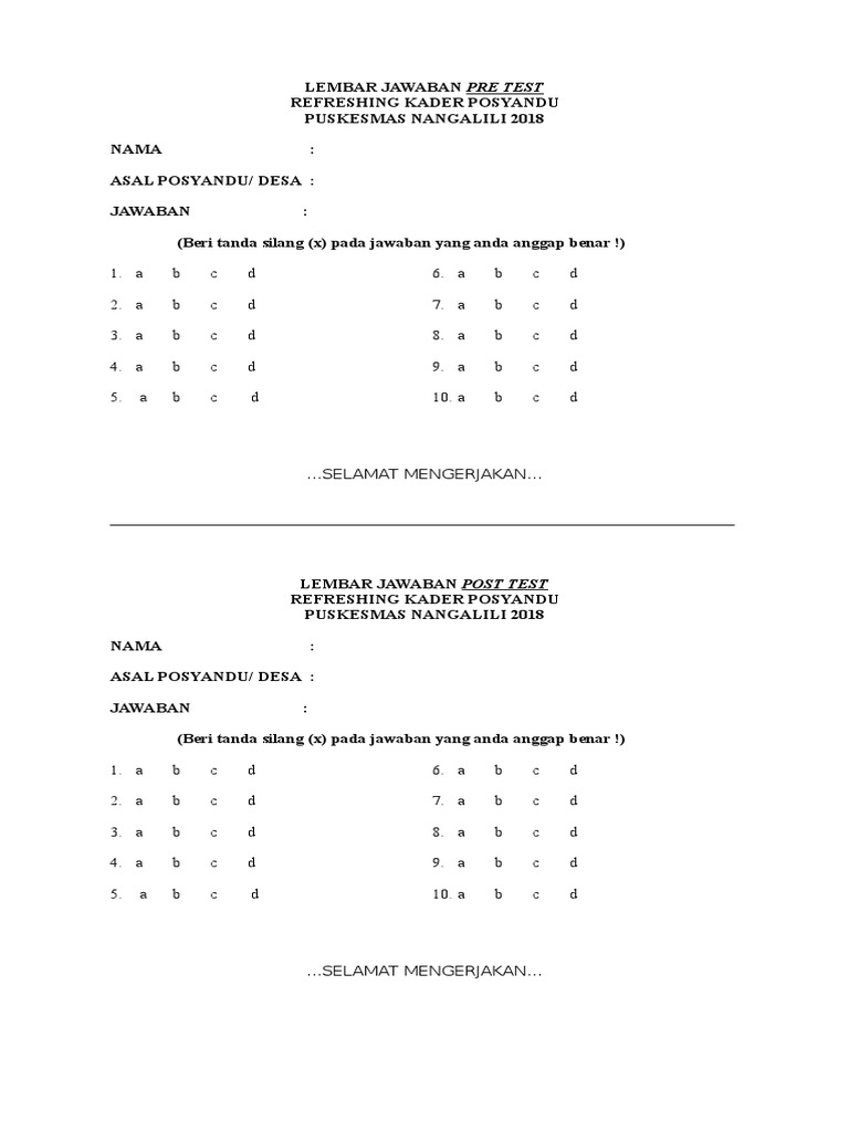 Lembar Pre dan Post Test Kader Posyandu | PDF