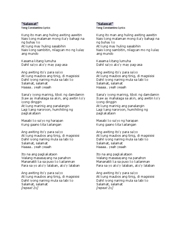 Salamat Lyrics | PDF