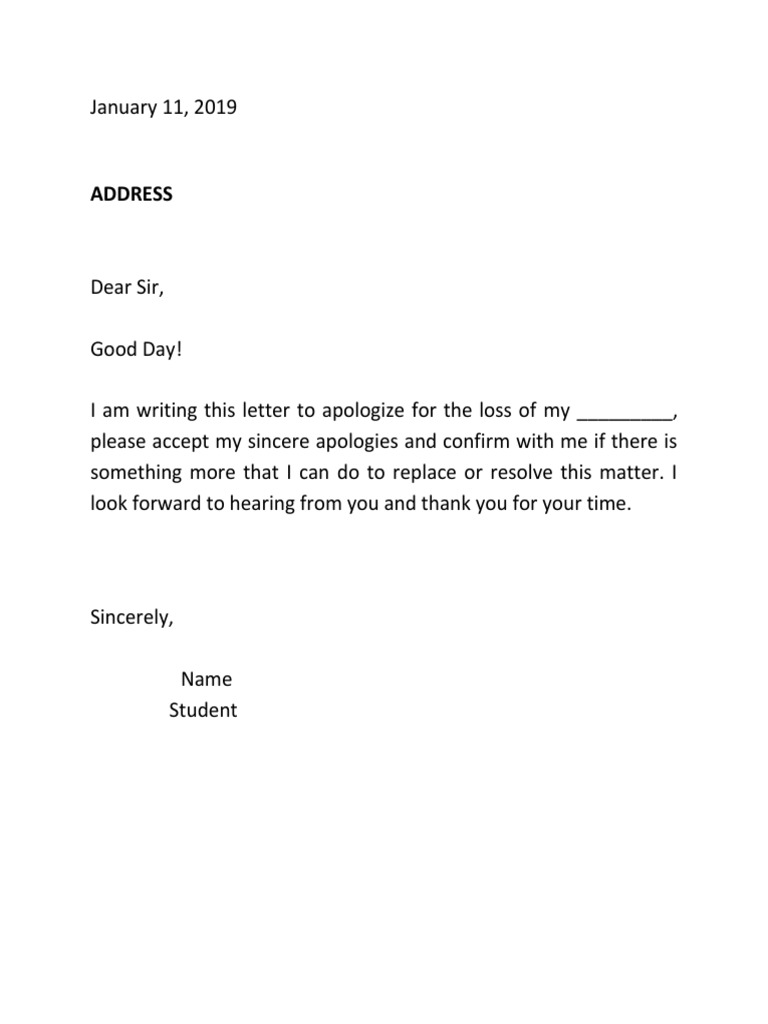 Apology Letter for Lost Item | PDF