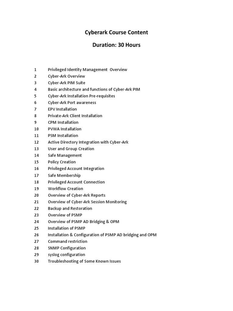 CyberArk Training Course Overview | PDF