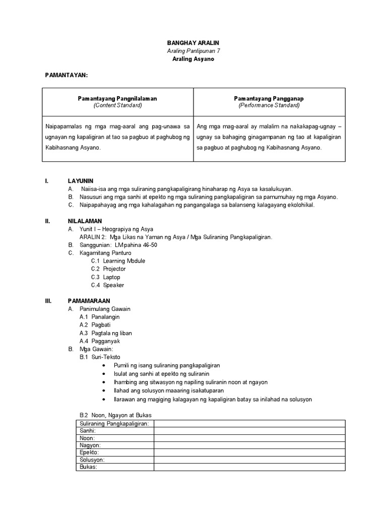 Lesson Plan in AP 7 | PDF