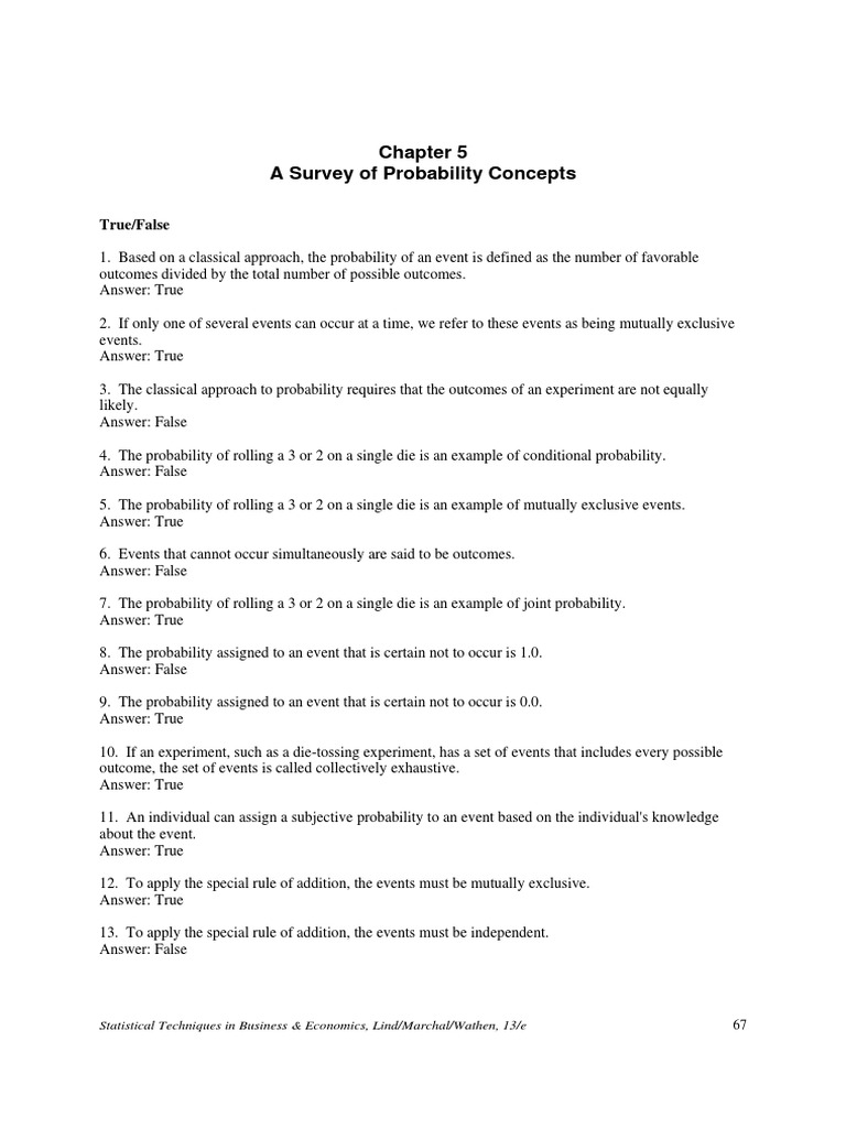 Chapter 5 A Survey of Probability Concepts | PDF | Probability ...