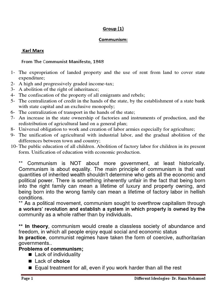 Group (1) Communism: Karl Marx: Different Ideologies-Dr. Rana Mohamed ...