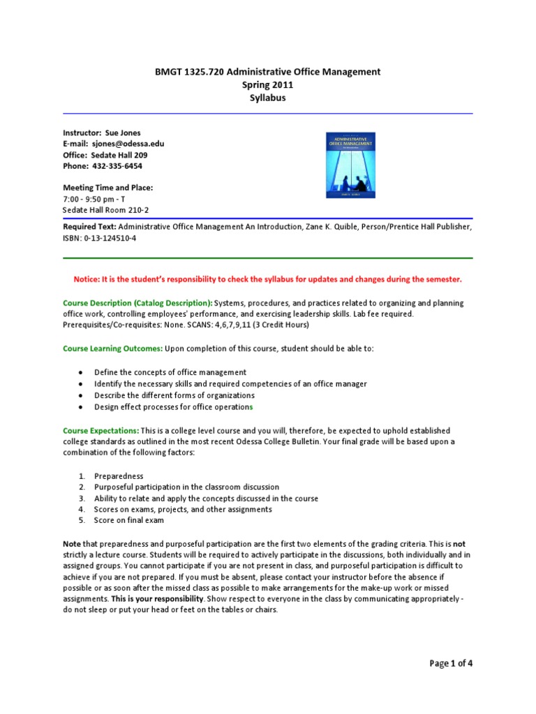 Office Management Course Guide | PDF | Homework | Students