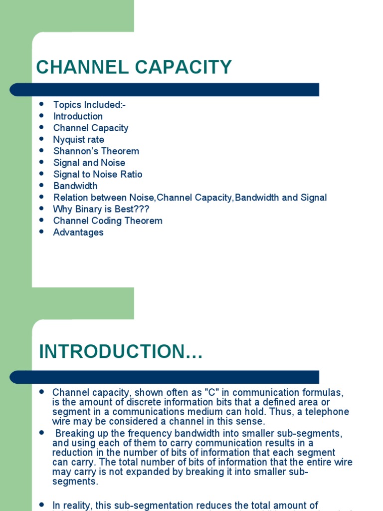 Channel Capacity | PDF | Signal To Noise Ratio | Bandwidth (Signal Processing)