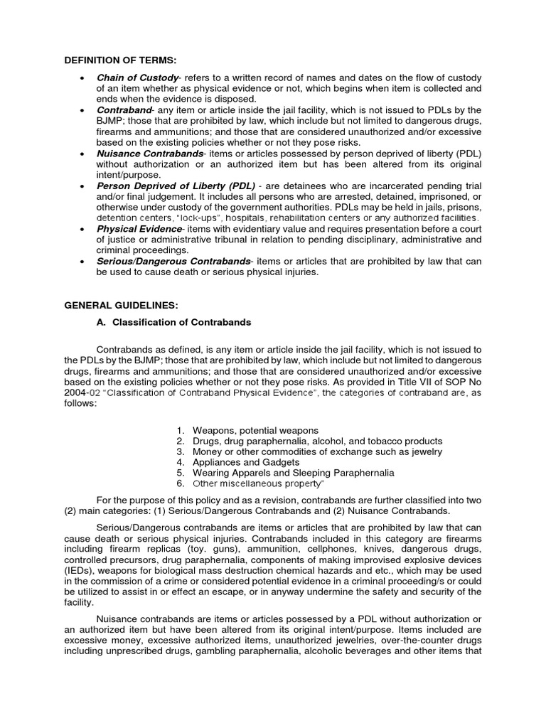 Types and Definition of Contraband | PDF | Detention (Imprisonment ...