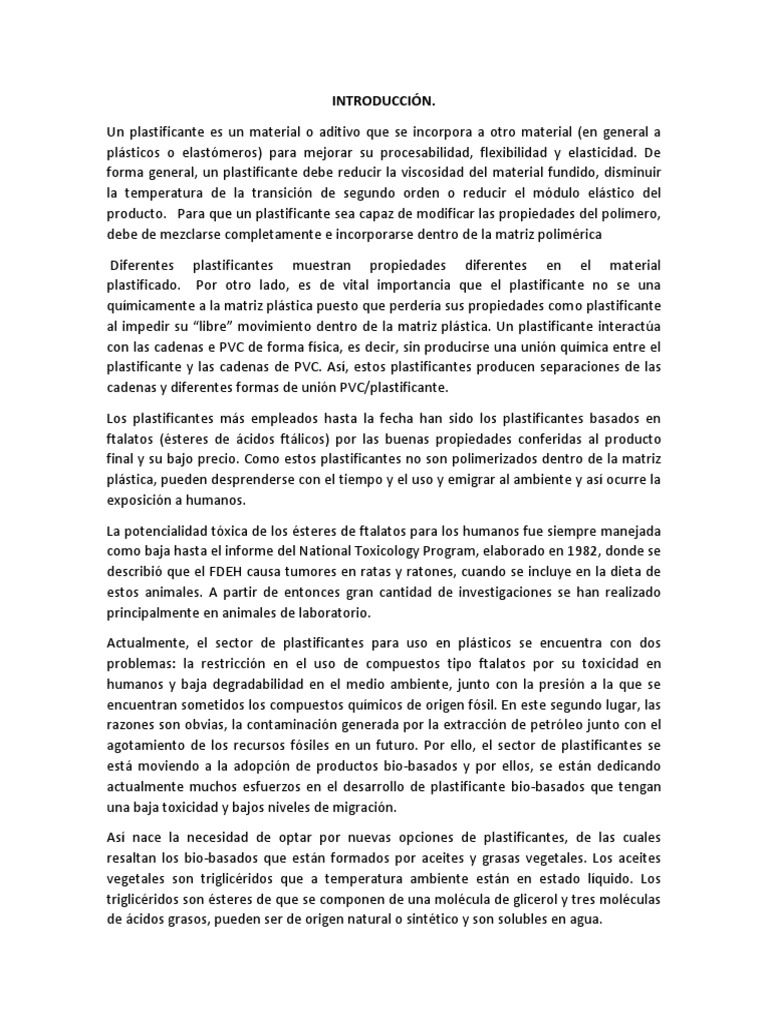 Plastificantes Bio-basados: Alternativas Sostenibles | PDF | Aceite ...