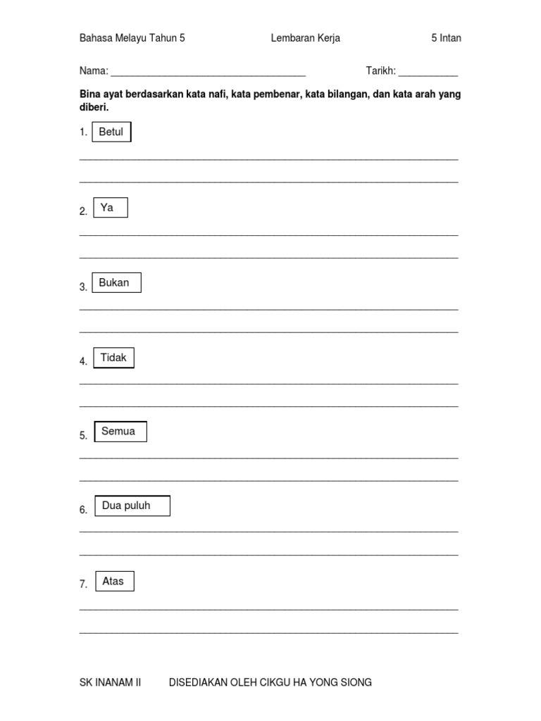 Latihan Kata Nafi dan Bilangan Tahun 5 | PDF