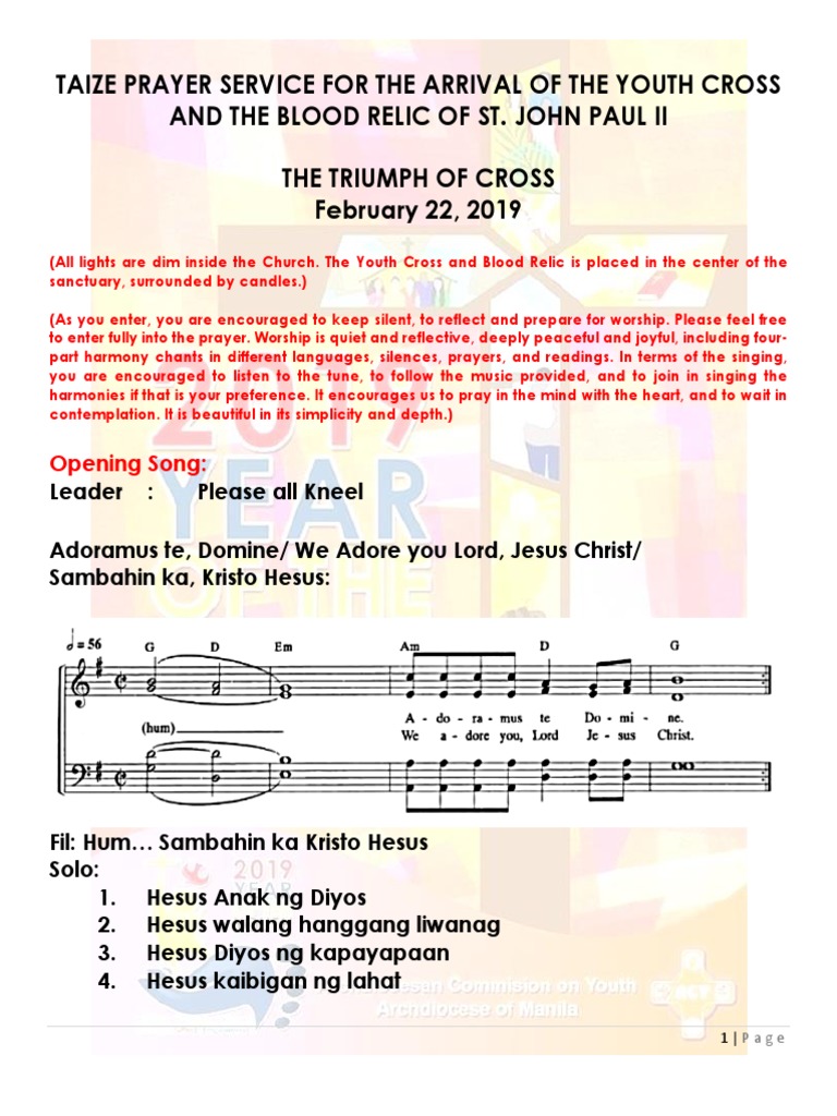 Taize Prayer Service For The Arrival of The Youth Cross and The Blood ...