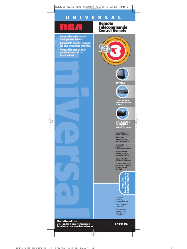 Manual RCA RCR311W - Control Remoto Universal | PDF | Backlight | Menu ... Manual RCA RCR311W - Control Remoto Universal | PDF | Backlight | Menu ...