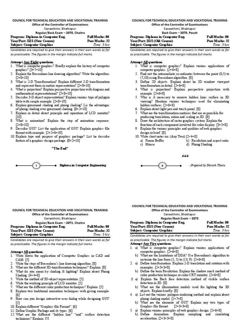 Question Paper of Computer Graphics | PDF | 3 D Computer Graphics ...