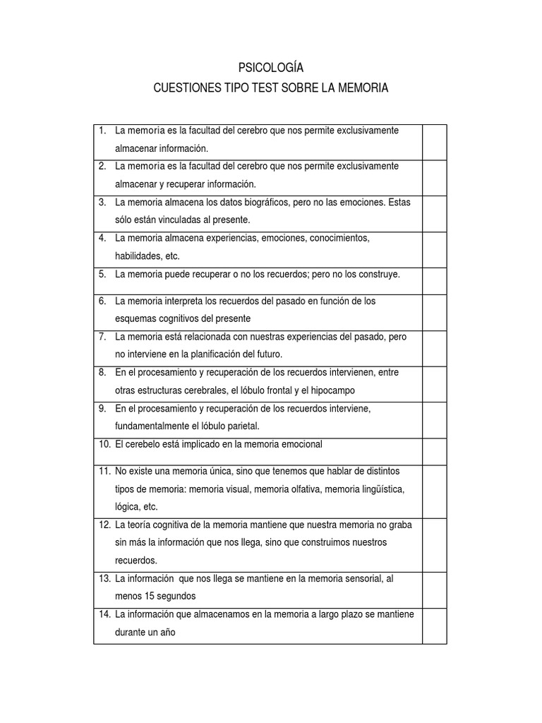 Test de Memoria | PDF | Amnesia | Memoria