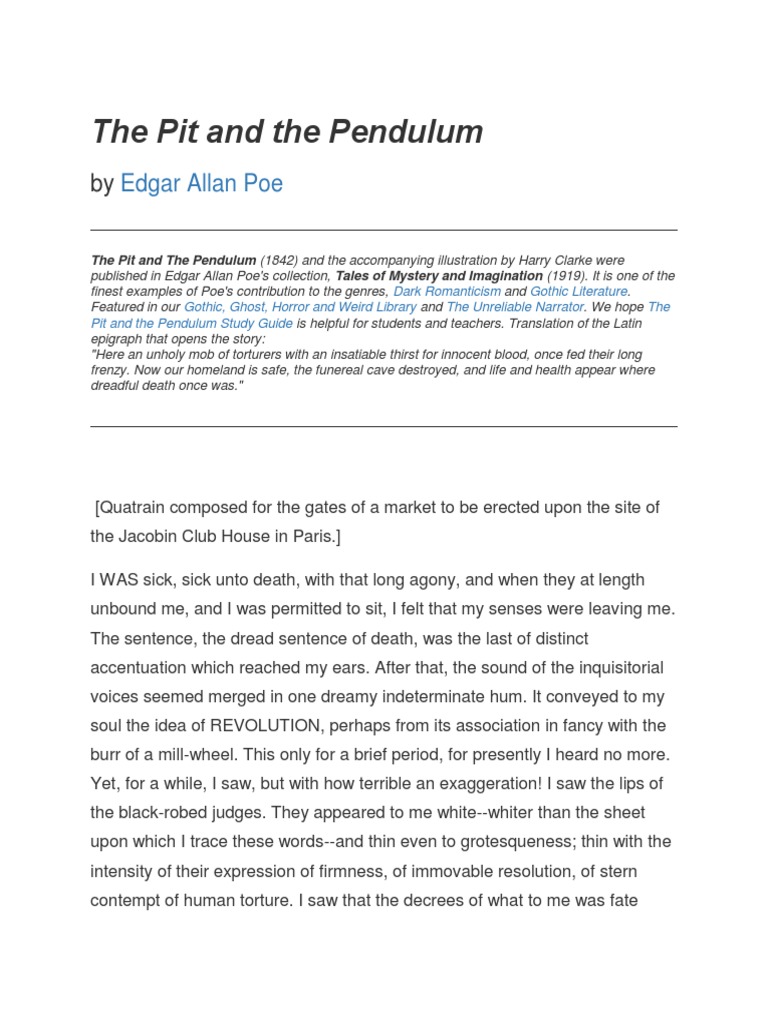 Gothic Horror: The Pit & Pendulum | PDF | Nature | Gothic Fiction