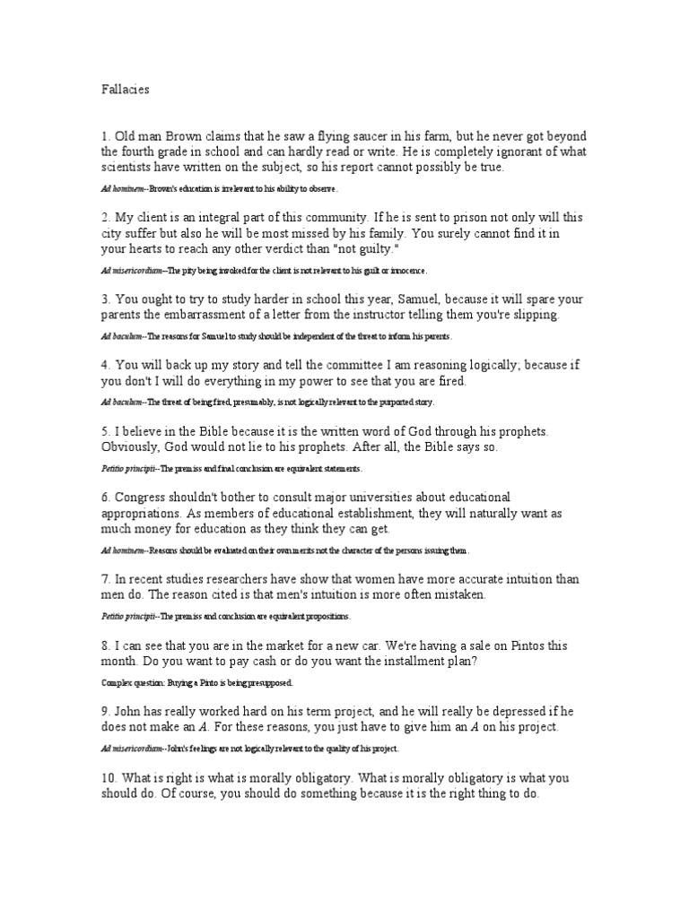 Fallacies Examples | PDF | Fallacy | Reason