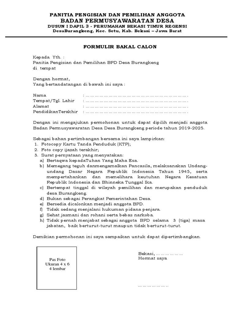 Formulir Calon Anggota BPD | PDF