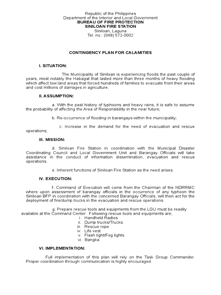 Contingency Plan Sample | PDF | Emergency Evacuation | Emergency Management
