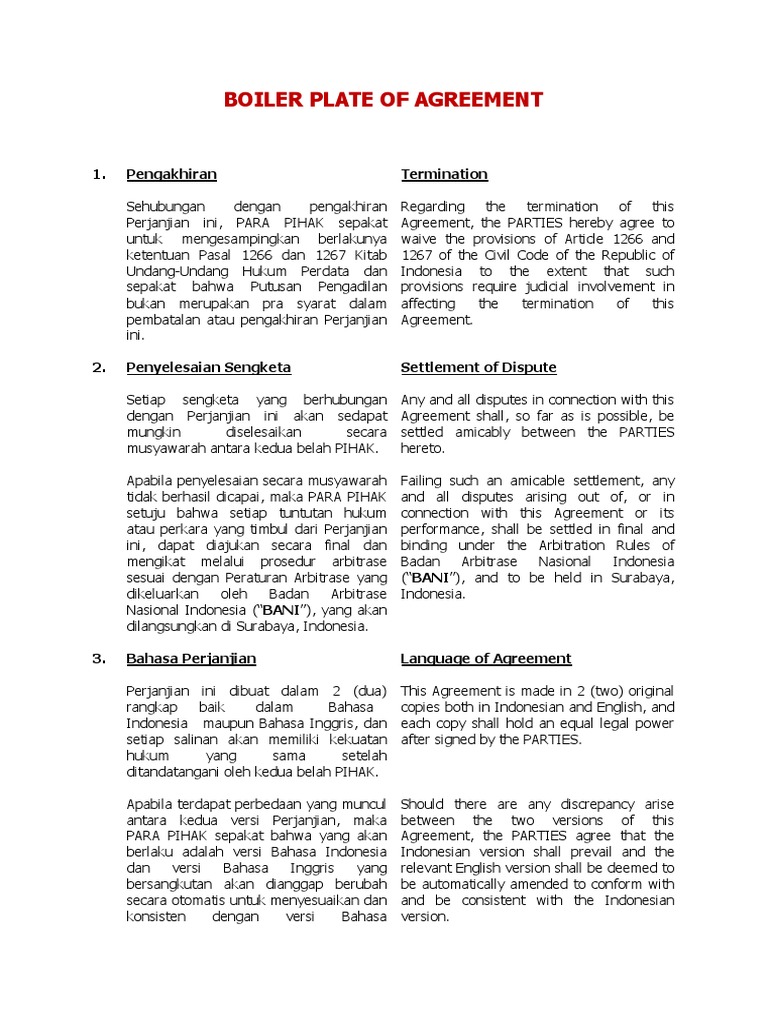 Klausul Boilerplate dalam Perjanjian | PDF