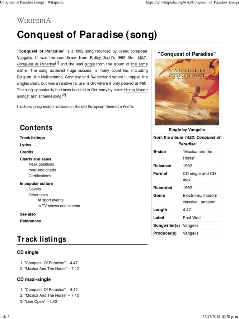 Conquest of Paradise (song) - Wikipedia.pdf | Recorded Music | Music ...