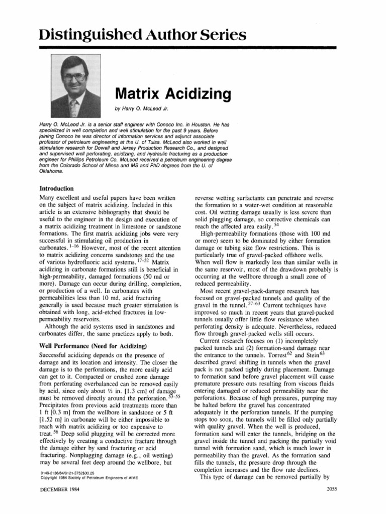 Distinguished Author Series: Matrix Acidizing | PDF | Oil Well | Minerals
