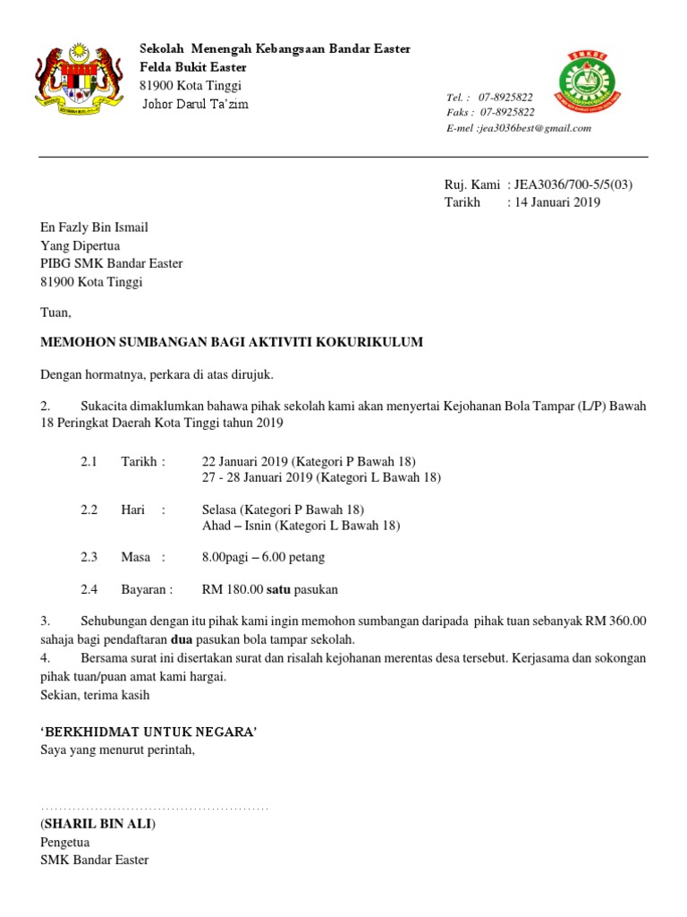 Contoh Surat Sumbangan PIBG | PDF