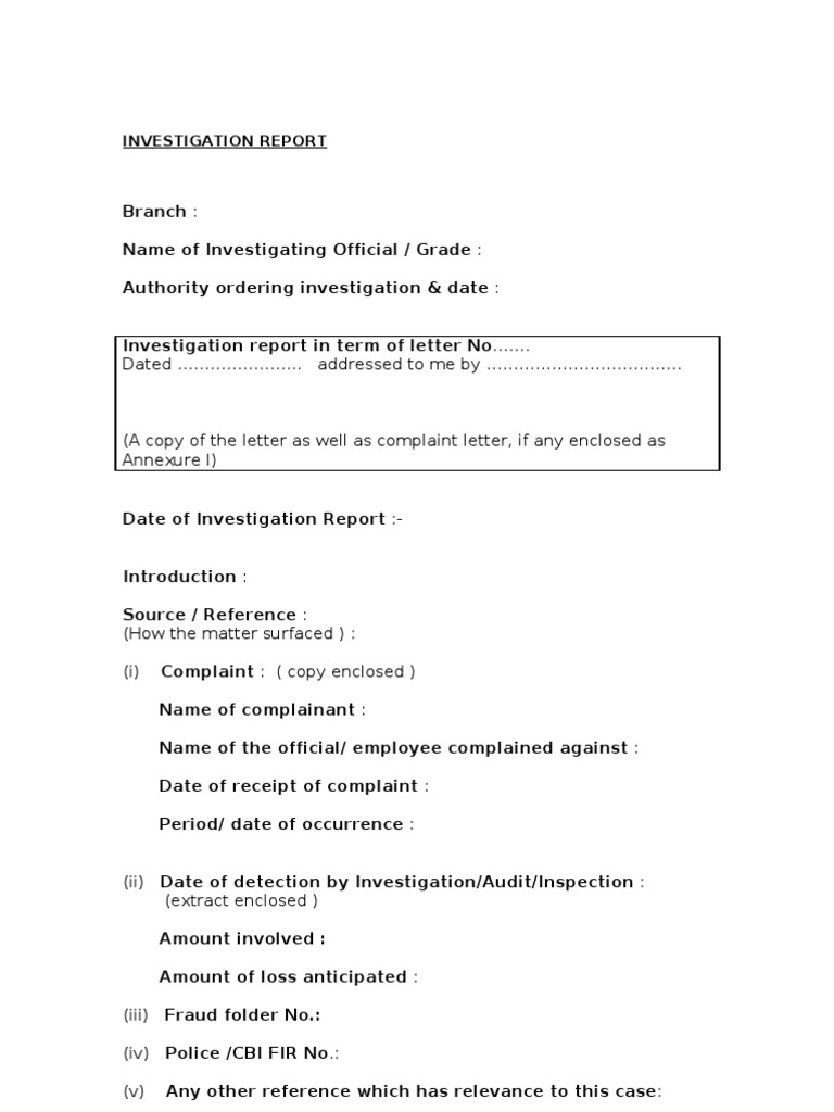 Branch: Name of Investigating Official / Grade: Authority Ordering ...