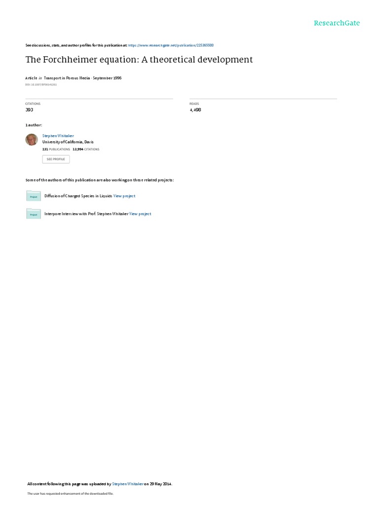 The Forchheimer Equation: A Theoretical Development: Transport in ...