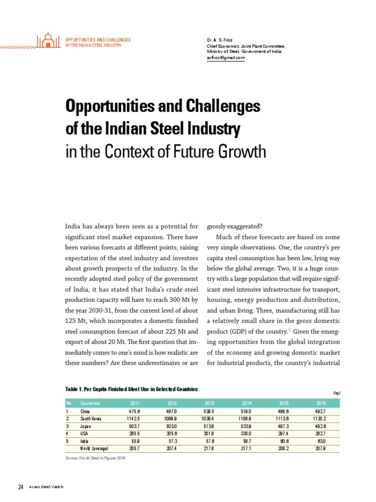 Opportunities and Challenges of The Indian Steel Industry | PDF ...