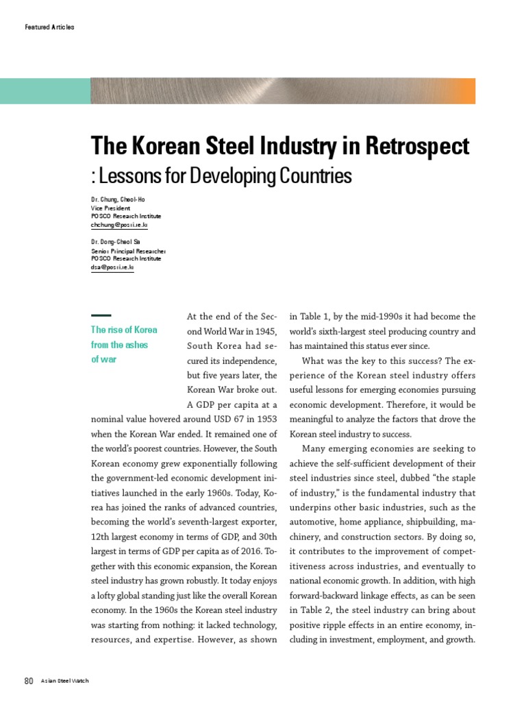 The Korean Steel Industry in Retrospect - Lessons For Developing ...