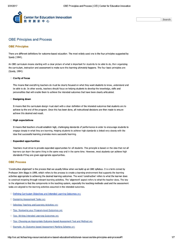 OBE Principles and Process - CEI - Center For Education Innovation | PDF