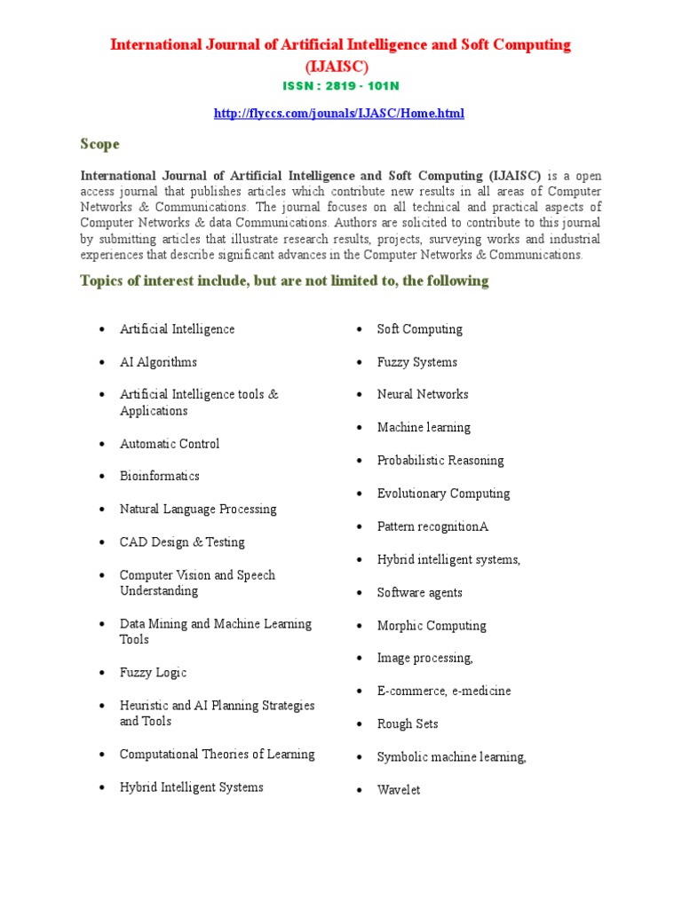 IJAISC: AI & Soft Computing Journal | PDF | Artificial Intelligence ...