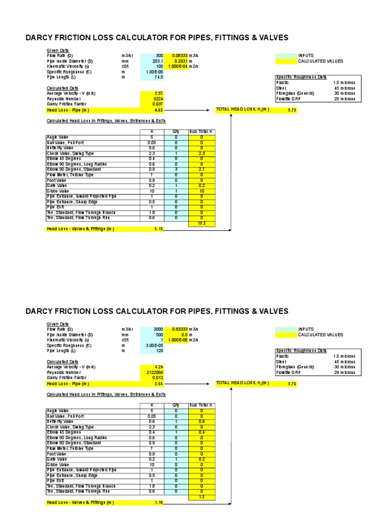 Pipe Friction Loss Calculator | PDF | Valve | Continuum Mechanics