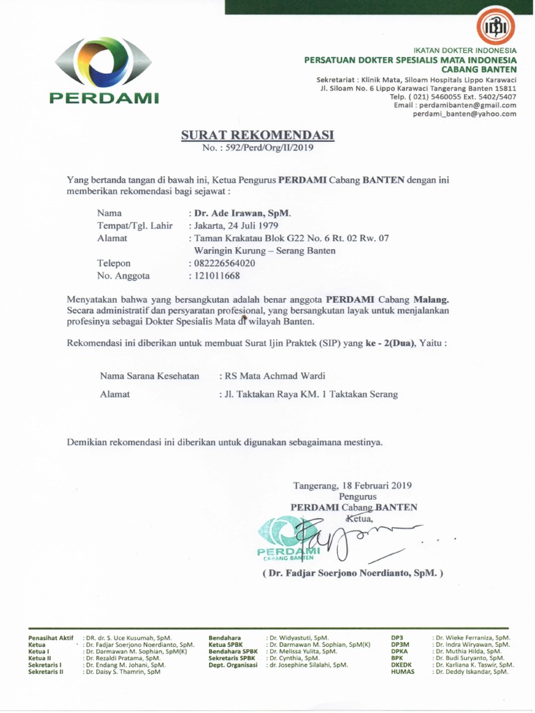 Rekomendasi Perdami Banten - DR Ade | PDF