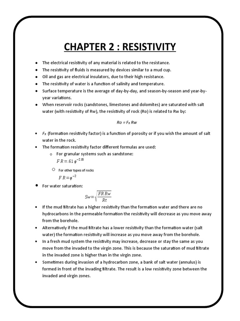 Chapter 2: Resistivity: Ro F RW | PDF | Chemistry | Electromagnetism