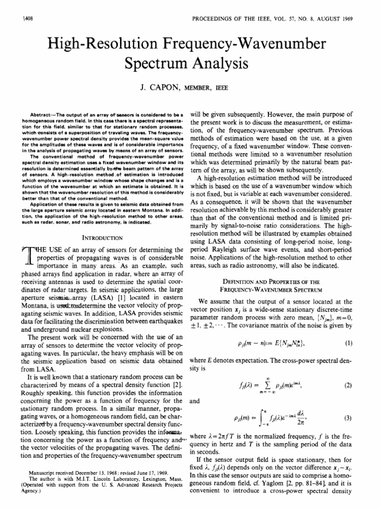 High-Resolution Frequency-Wavenumber Spectrum Analysis: OF NO | PDF | Spectral Density | Matrix ...