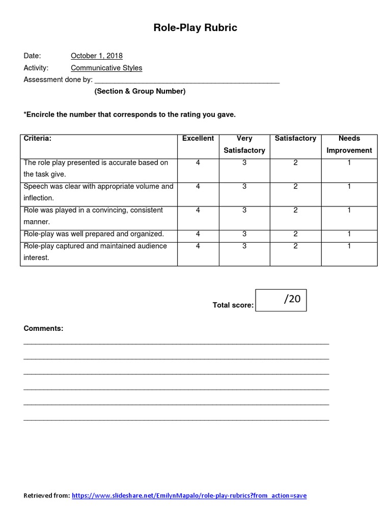 Role-Play Rubric: (Section & Group Number) | PDF | Career & Growth ...